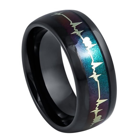 Accessories | 8mm Black Plated Ekg Heartbeat Rainbow Lgbto Gradient ...
